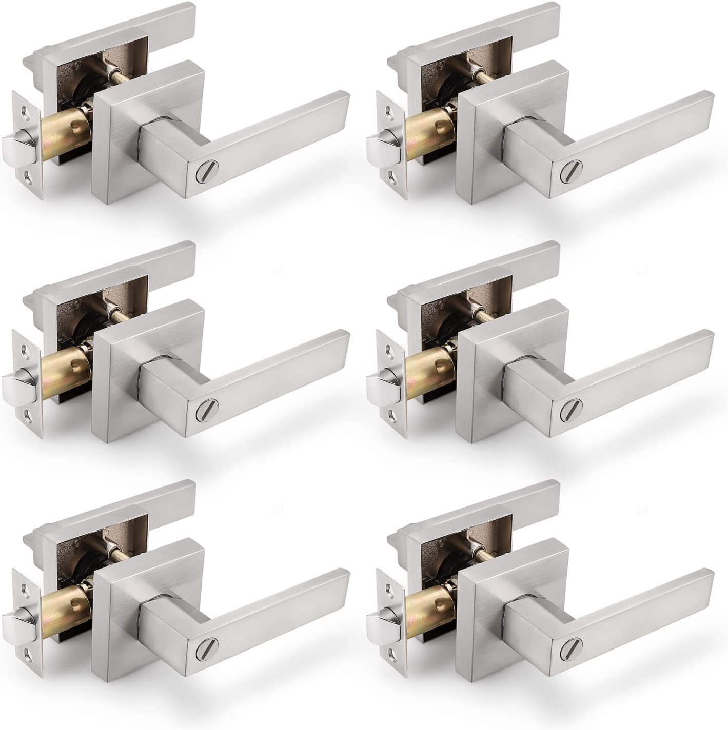 Pack of 6 Square Door Handles Levers, Bedroom and Bathroom Privacy ...