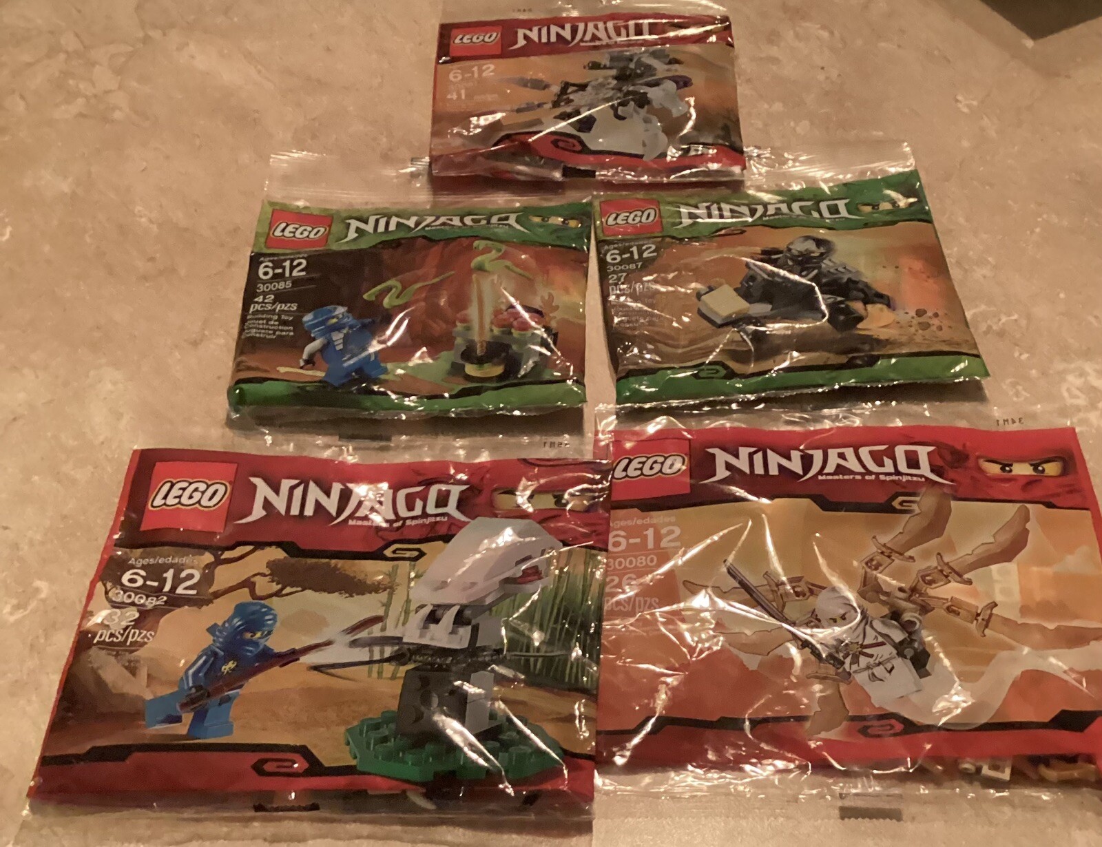 LEGO NINJAGO Lot Of 5 Poly Bags Lego 30081, 30082, 30293, 30085 & 30087 ...