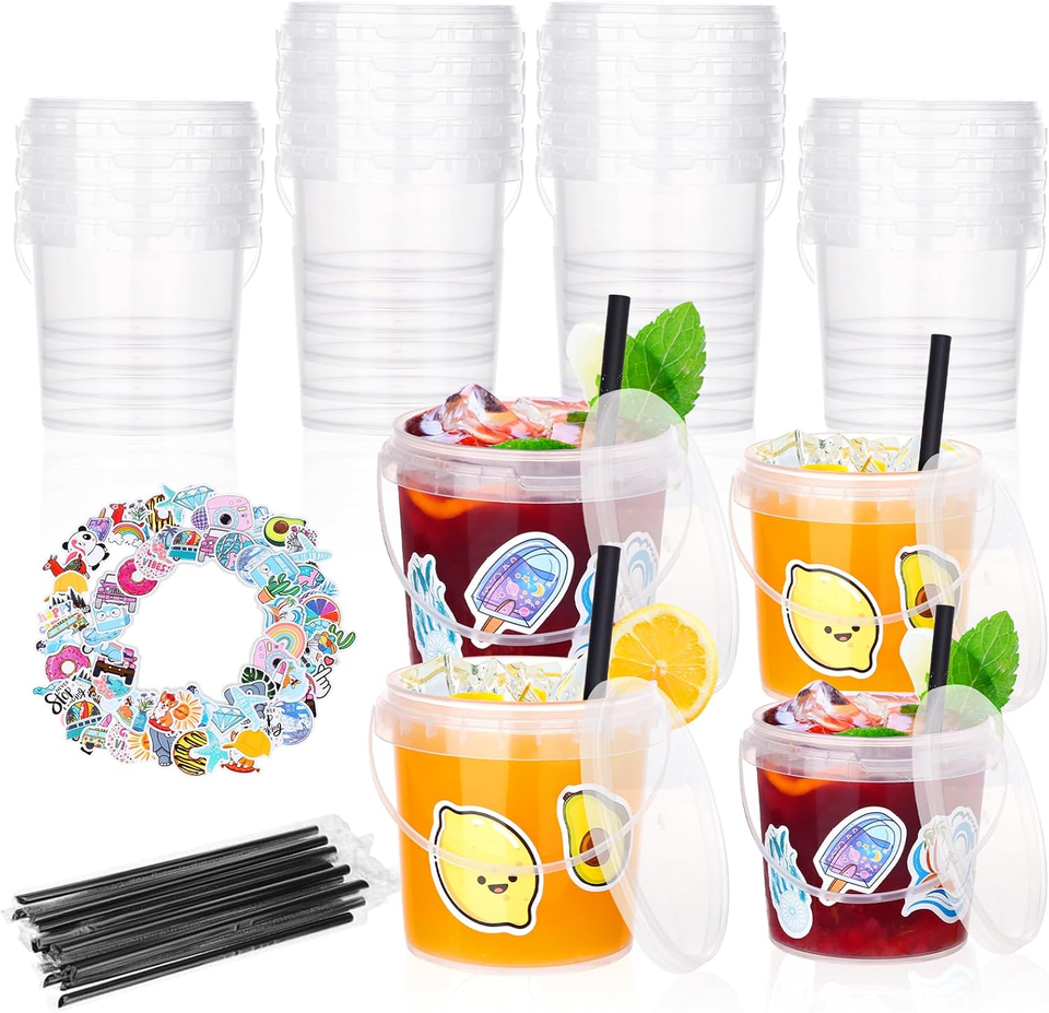 30 Pcs Ice Cream Buckets with Lids and Handles Drink Rum Buckets for ...