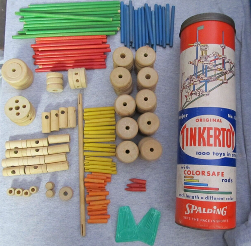 SPALDING TINKER TOY SET No. 136 Canister & 149 Tinkertoys | eBay