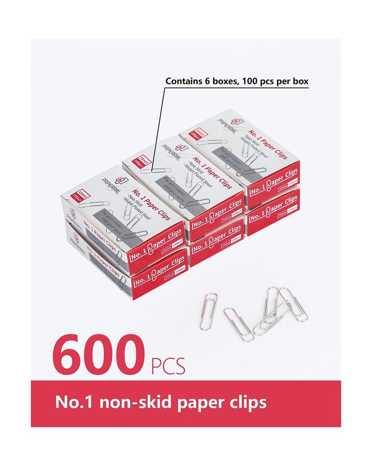 #1 Nonskid Paper Clips, 600 Medium Paper Clips (6 Boxes of 100 Each ...