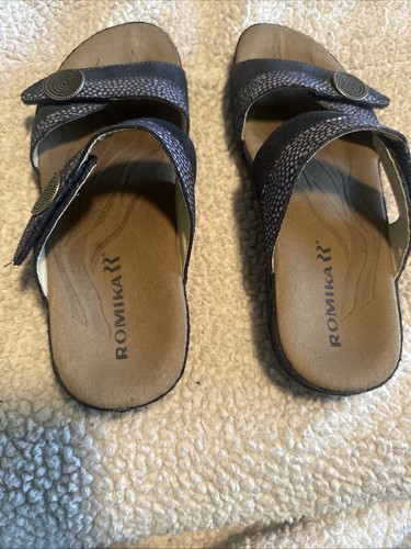 $145 ROMIKA FIDSCHI SANDALS Blue Flex Straps Leather Blue 38 7 7.5 M | eBay