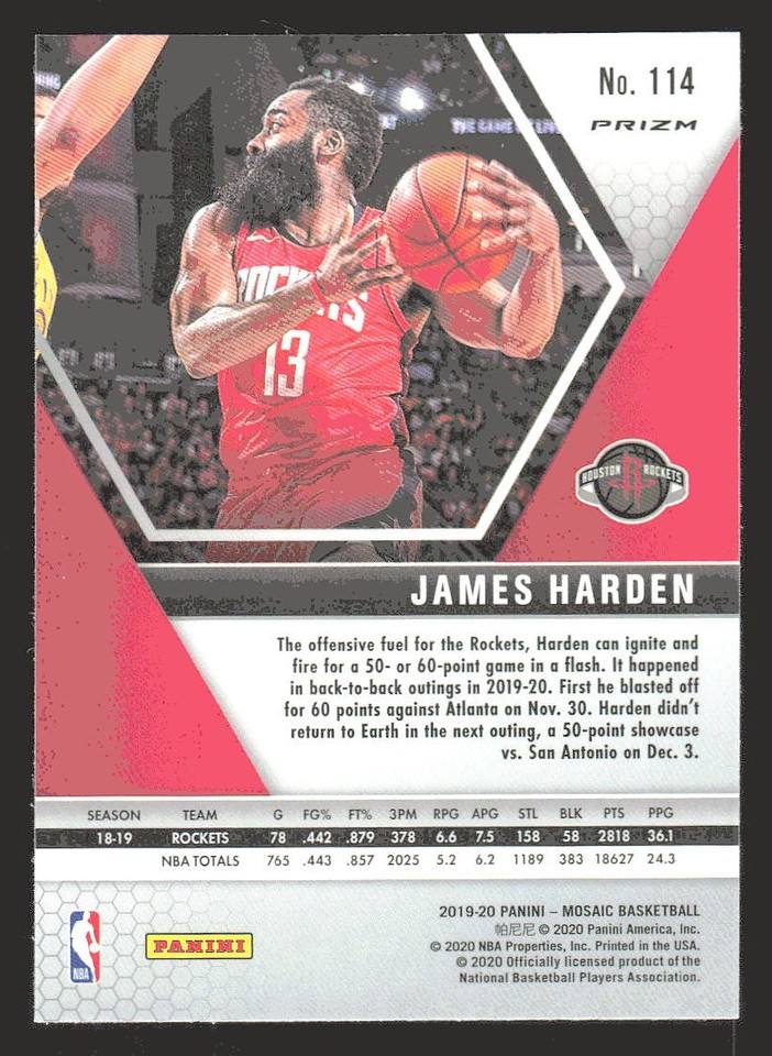 2019 Panini Mosaic #114 James Harden Houston Rockets Pink Camo | eBay