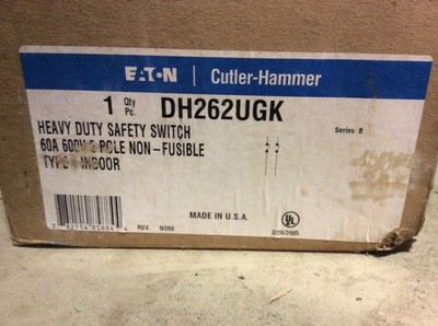 Eaton Cutler Hammer Safety Switch DH262UGK 60 Amp 600 Volt 2 Pole Non ...