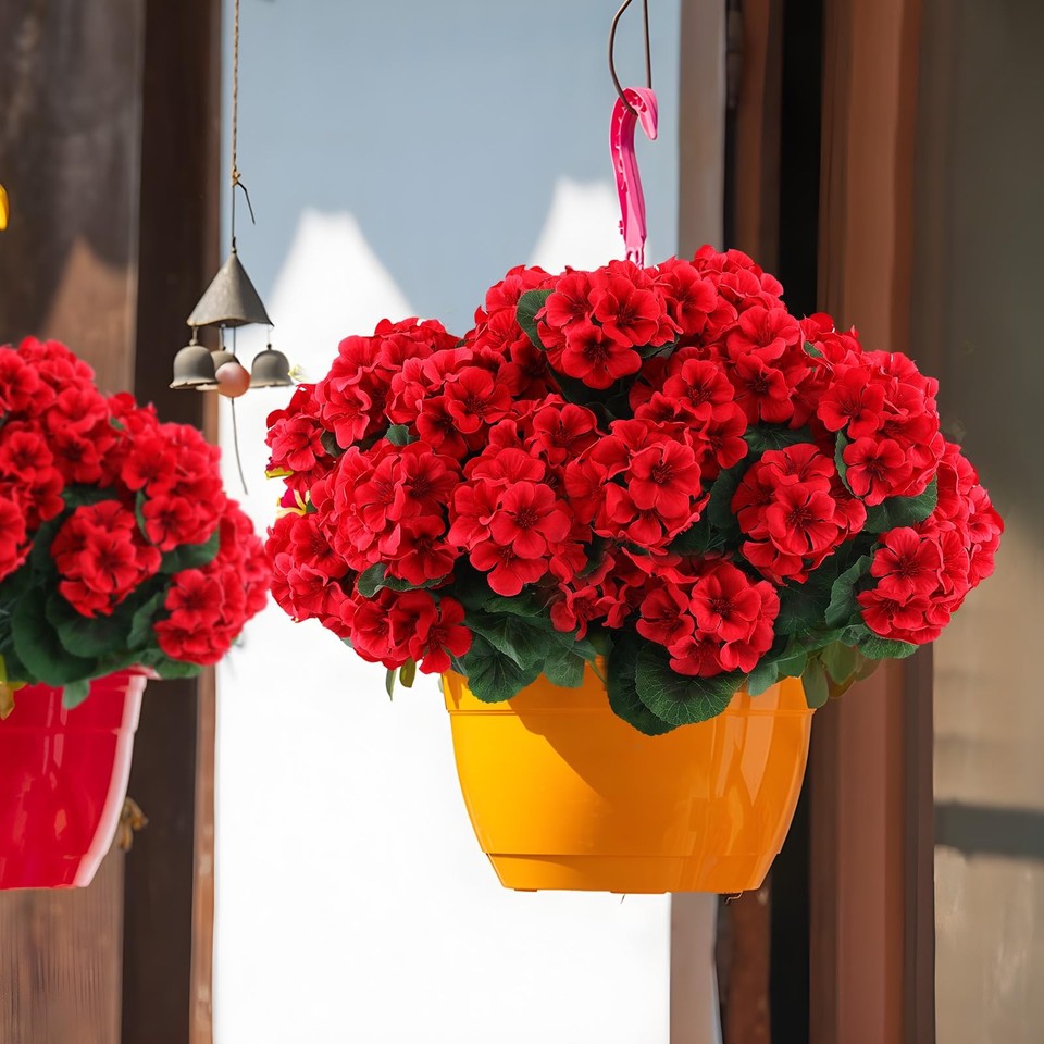 12 Pcs Artificial Geranium Flowers for Outdoors Geranium Silk Red ...