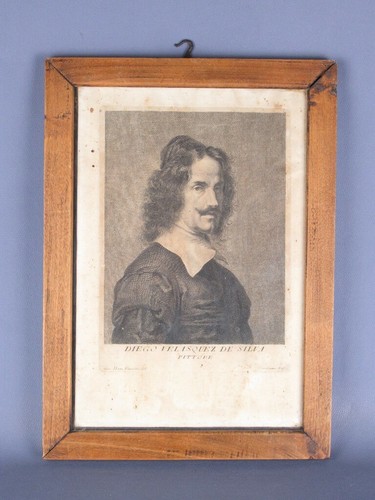 Antique Engraving Of The 19th Century Figure Velasquez With Wooden ...