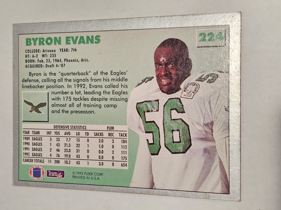 1993 Fleer Football Card #224 Byron Evans | eBay