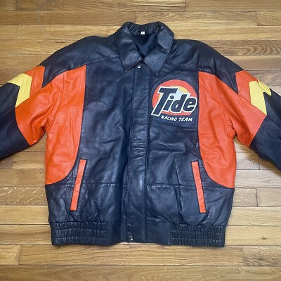 NASCAR Soft Leather Tide Racing Team Winston Cup Jacket Full Zip Snap ...