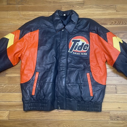 NASCAR Soft Leather Tide Racing Team Winston Cup Jacket Full Zip Snap ...