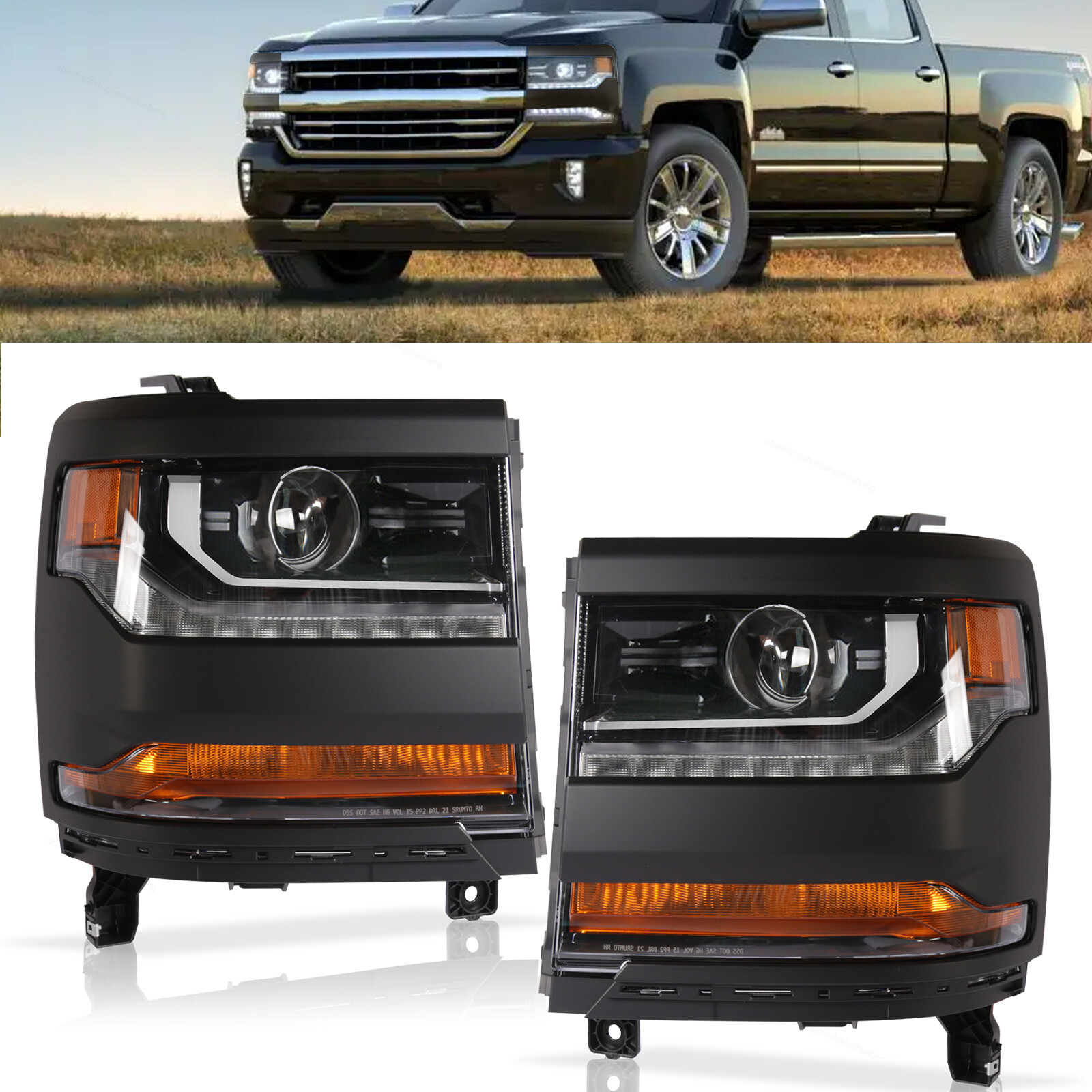 Headlights Fits 2016-2018 Chevy Silverado 1500 HID/Xenon w/LED DRL | eBay