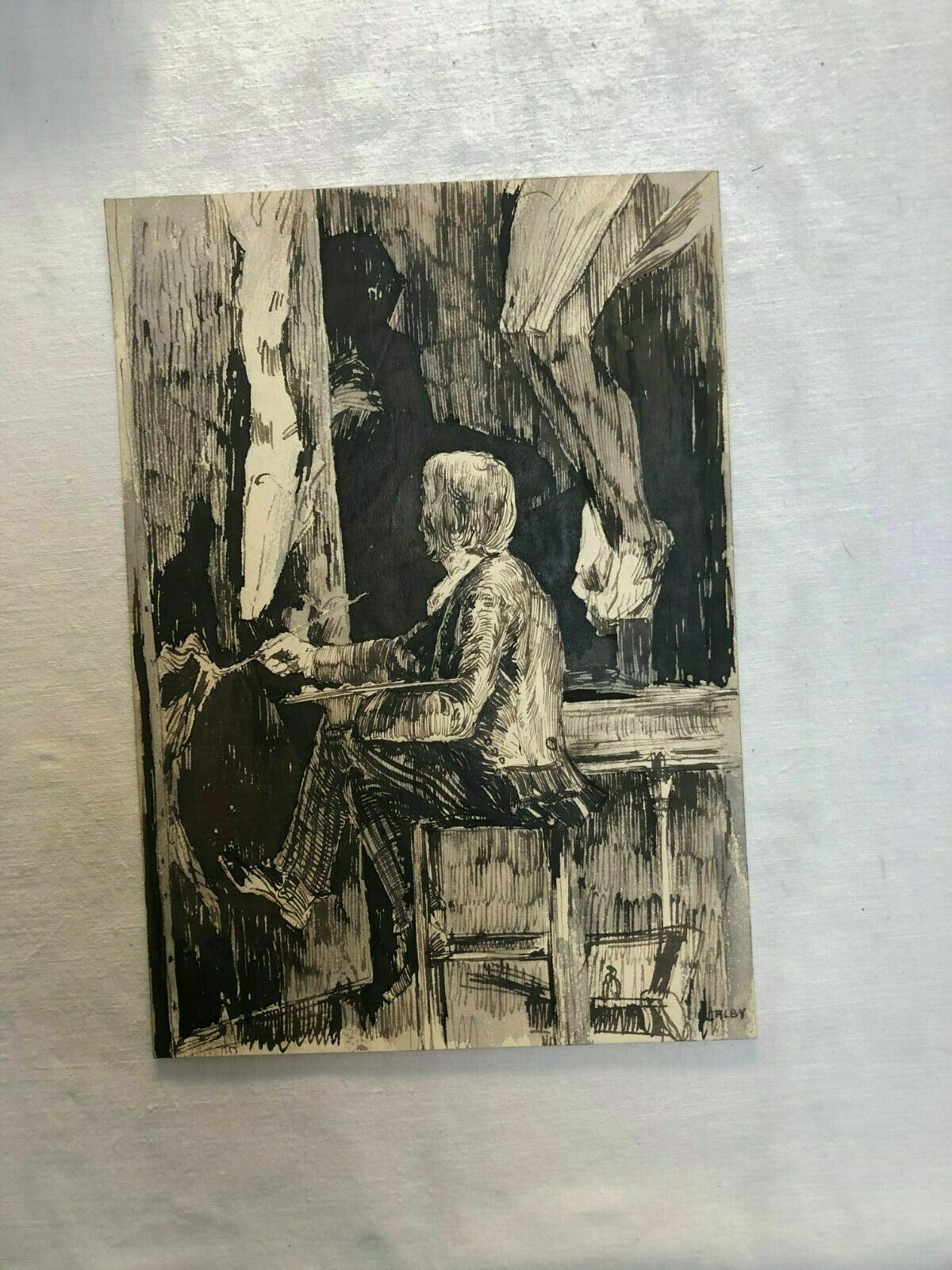Vintage Ink Drawing Original Painter, Artist in progress | eBay