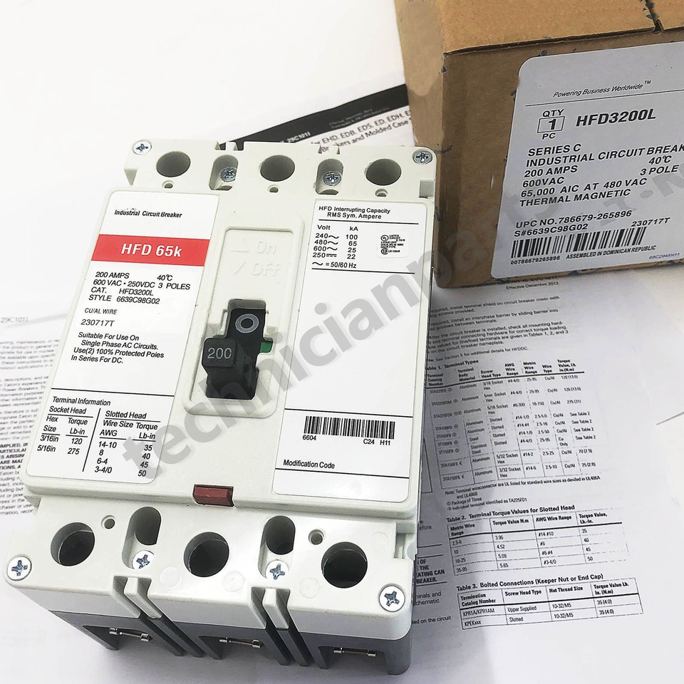 New 1Pc FD3200 Circuit Breakers for EATON HFD3200L 3 Pole 200 Amp 600V ...