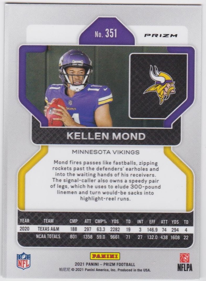 2021 Prizm Kellen Mond Green Prizm Rookie RC #351 Vikings | eBay