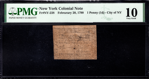New York Colonial Note Fr#NY-238 February 20, 1790 1 Penny PMG 10 *14 ...