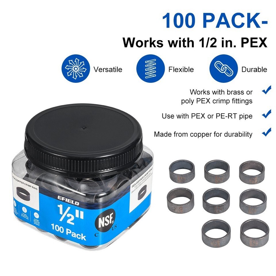 EFIELD 100PCS 1/2" Copper PEX Crimp Rings For Pex Pipe in Bottle, NSF Certified | eBay