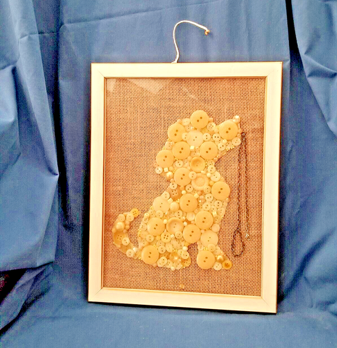 Vintage Button Collage Framed Folk Art Puppy Fun ! Kids Rooms Decor Dog ...