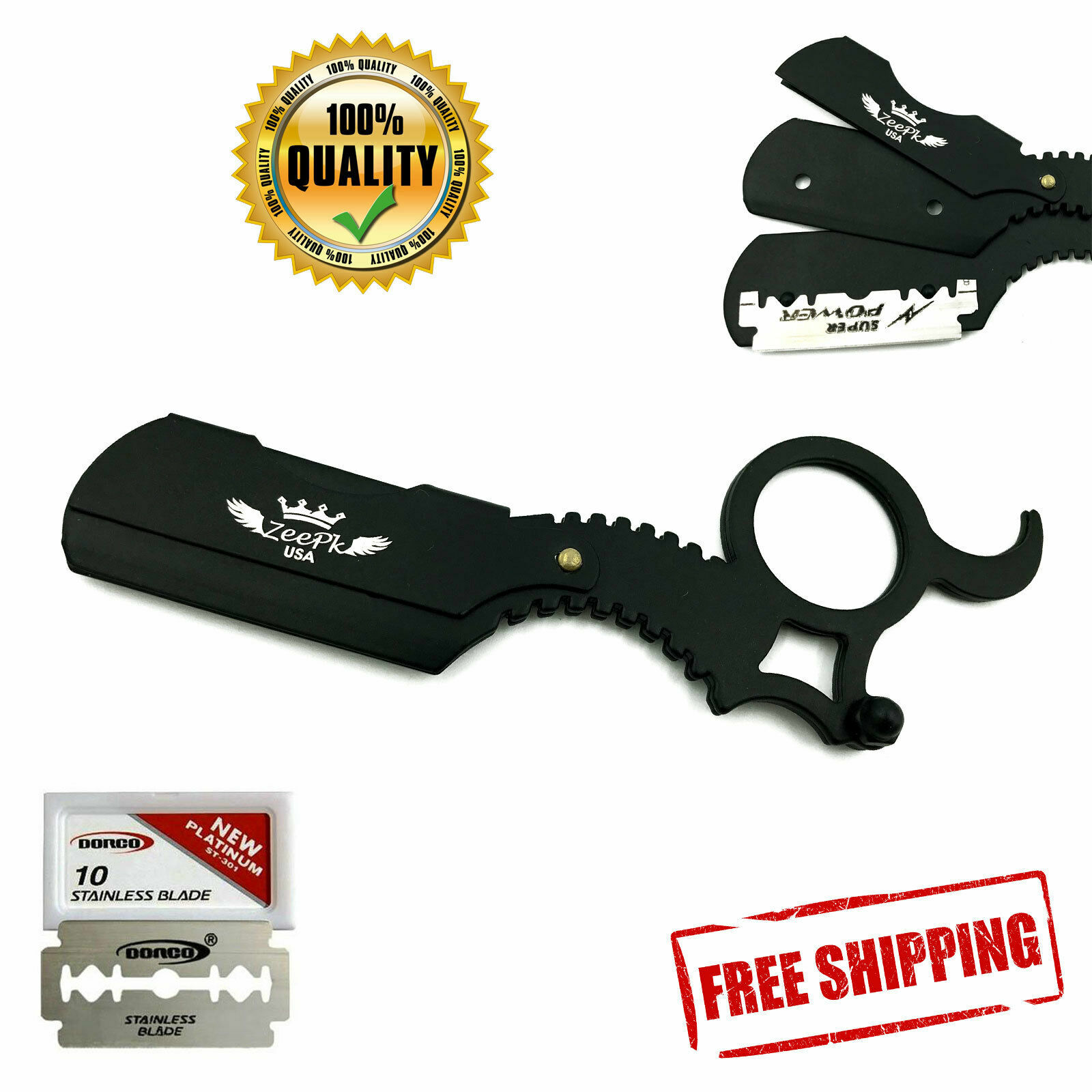 2 PC BEARD SHAPE UP CUT THROAT SHAVETTE STRAIGHT RAZORS FOR BARBER + 10 ...