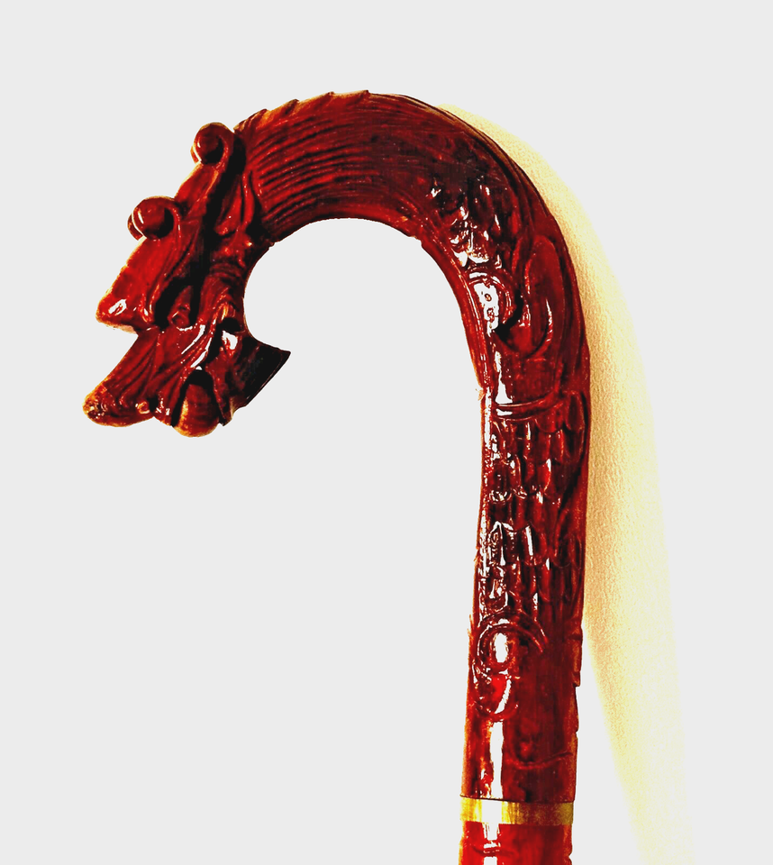 Walking Stick Cane Hand Carved Dragon Head Handle & Shaft 3 Pcs Asian ...