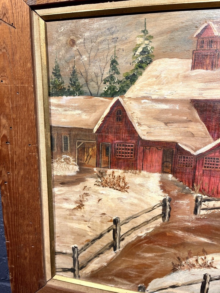 Vintage Lorraine Ed Warren Oil Painting On Wood Winter Farm Scene ...
