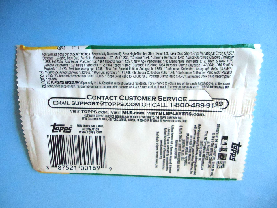 2013 Topps Heritage Baseball card wrapper - 1964 Design - MLB | eBay