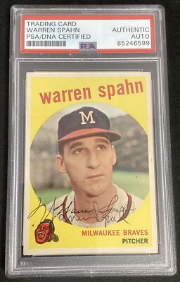 Warren Spahn Signed 1959 Topps #40 Baseball Card Braves Autograph PSA ...