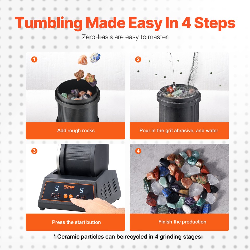 Rock Tumbler Machine 4 lbs Rock Polishing Kit 9 Speed 9-Day Timer Steel ...