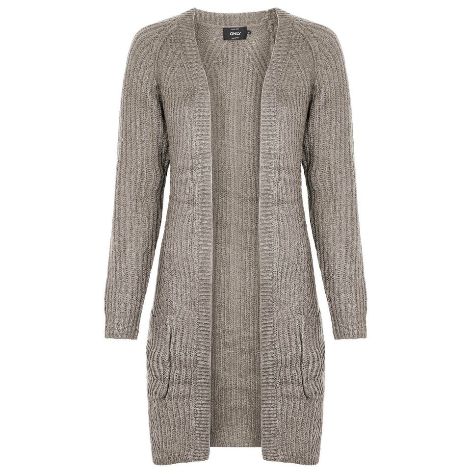 ONLY Damen Long Strick Cardigan Jacke meliert Rippstrick Muster Basic ...