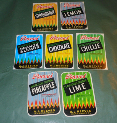 7 VINTAGE R J REEVES WARRNAMBOOL FLAVOUR SOFT DRINK BOTTLE LABELS MILK ...