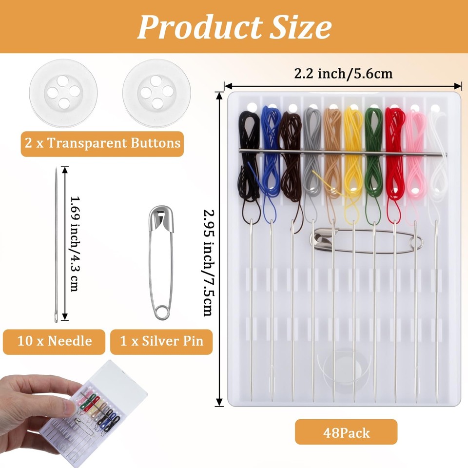 48 Boxes Mini Quick Fix Sewing Kit Easy Pre Threaded Needle Basic ...