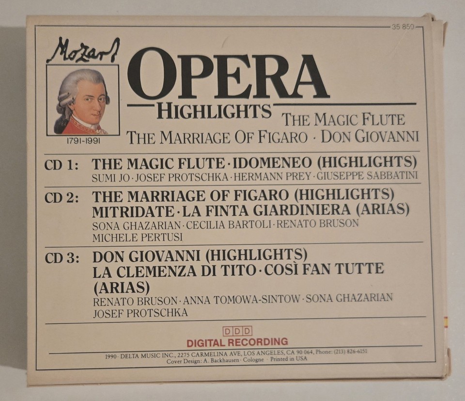 Mozart – Opera Highlights 3-CD Box Set Magic Flute, Marriage of Figaro ...