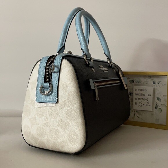 🐼💦 Coach C4081 🐼💦 Rowan Blue Leather Canvas Satchel Bag Crossbody 🐼 GB2 ...