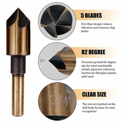 5PCS Chamfer Countersink Deburring Drill Bit Set Crosshole Cutting ...
