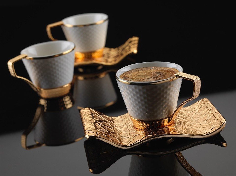 18 Pcs Stunning Espresso Turkish Coffee Cups w Holders Saucers Set of 6 ...
