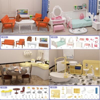 1/24 Dollhouse Miniature Furniture Set Dining Room Kitchen Bathroom ...