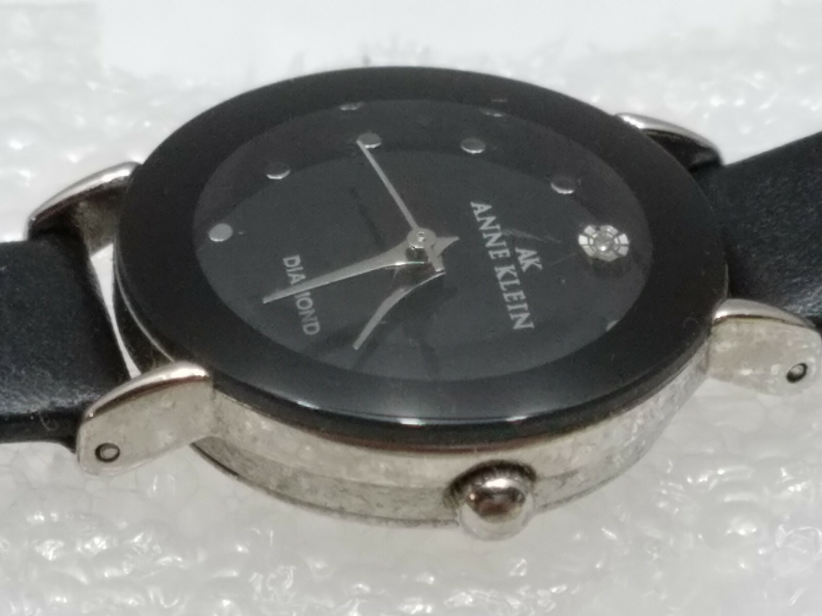 Women's ANNE KLEIN AK Diamond Accent Black Tone Y121E Watch w/Leather ...