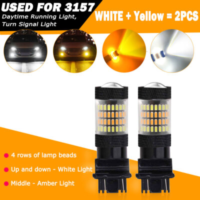 3157 White/Amber Switchback LED Turn Signal Light Bulbs For Chevy ...
