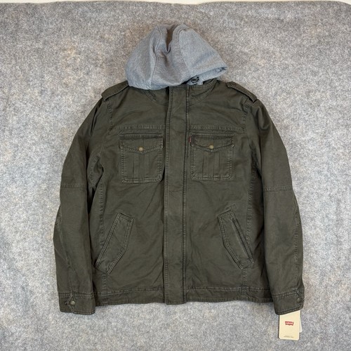 Levis Jacket Mens Small Green Utility Hoodie Sherpa Pile Lined Hooded ...