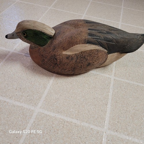 CARVED BALDPATE AMERICAN WIGEON DECOY BY RUSSELL V BROWN SIGNED, #'ED ...
