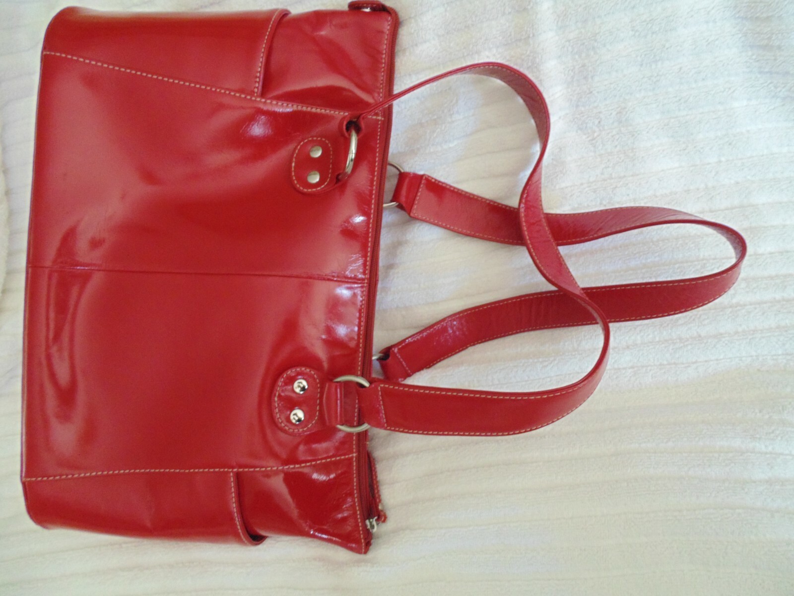 JEN GROOVER Butler Bag Red Patent Leather Large Tote Bag Handbag Purse ...
