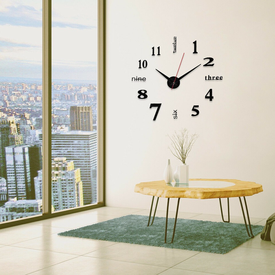 3D Large Mirror Surface Wall Clock Modern DIY Sticker Office Home Shop ...