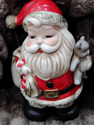 Homco Santa Claus w-Teddy Bear Coin Bank Bisque Ceramic Vintage ...