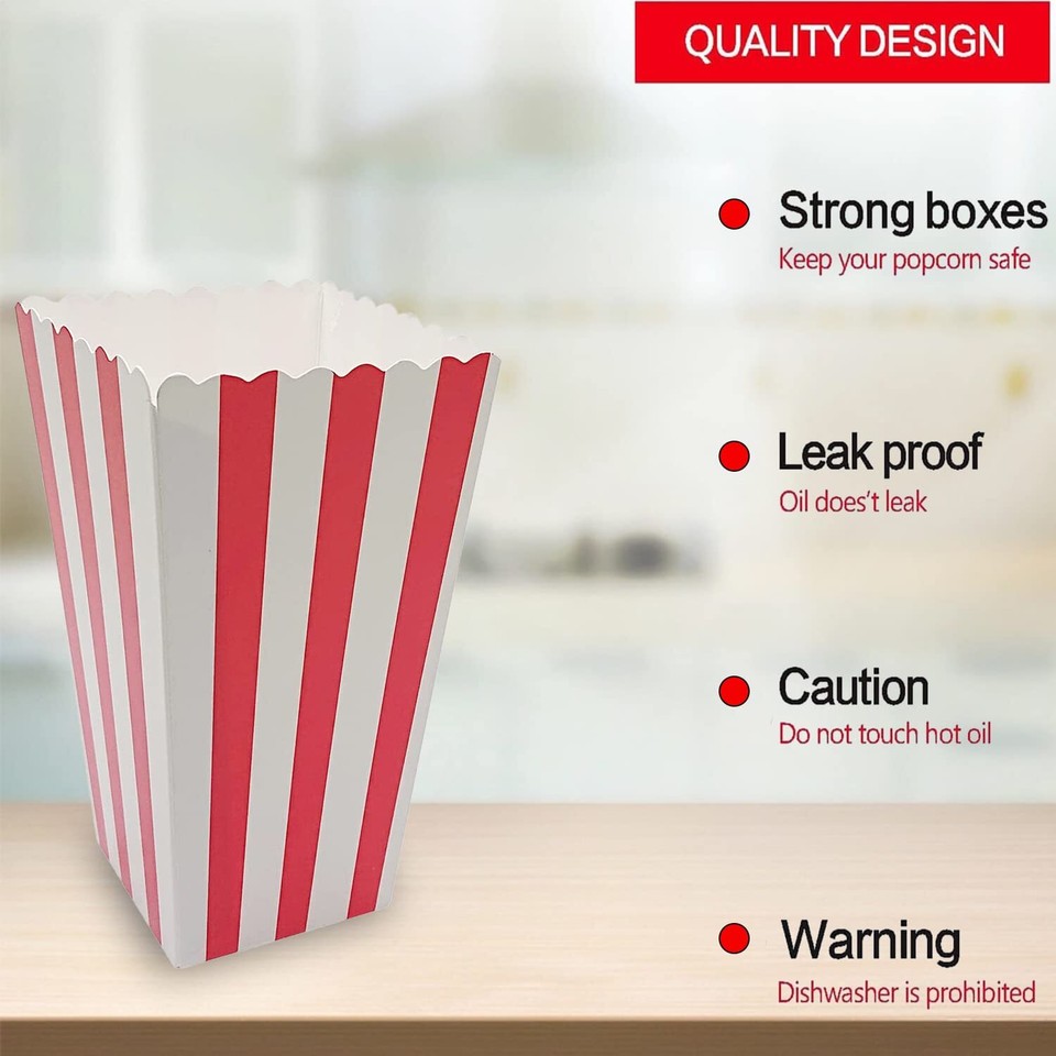 36 Pcs Mini Paper Popcorn Box Container for Movie Night White and Red ...
