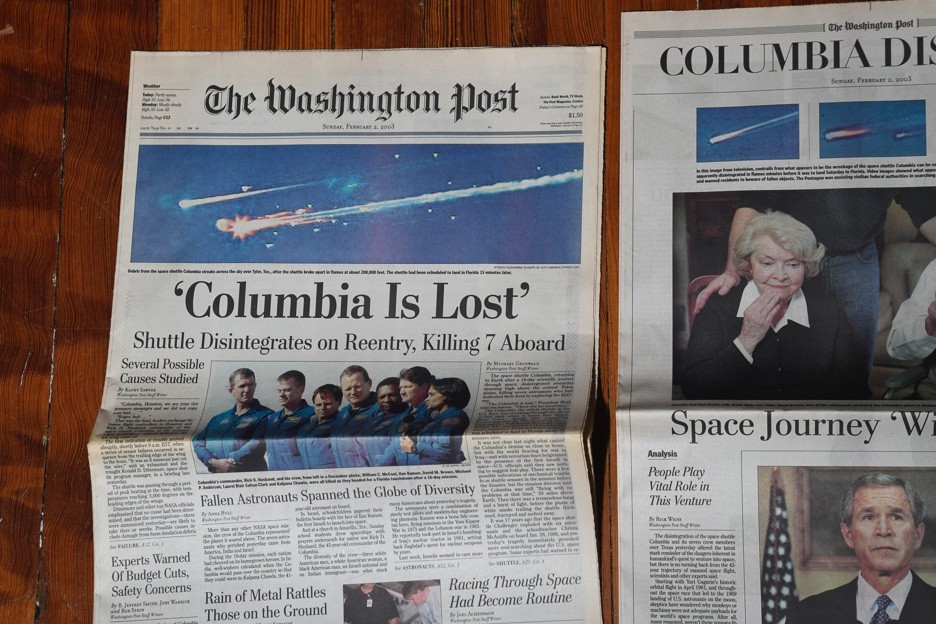 THE WASHINGTON POST Newspaper February 2, 2003 COLUMBIA SPACE SHUTTLE ...
