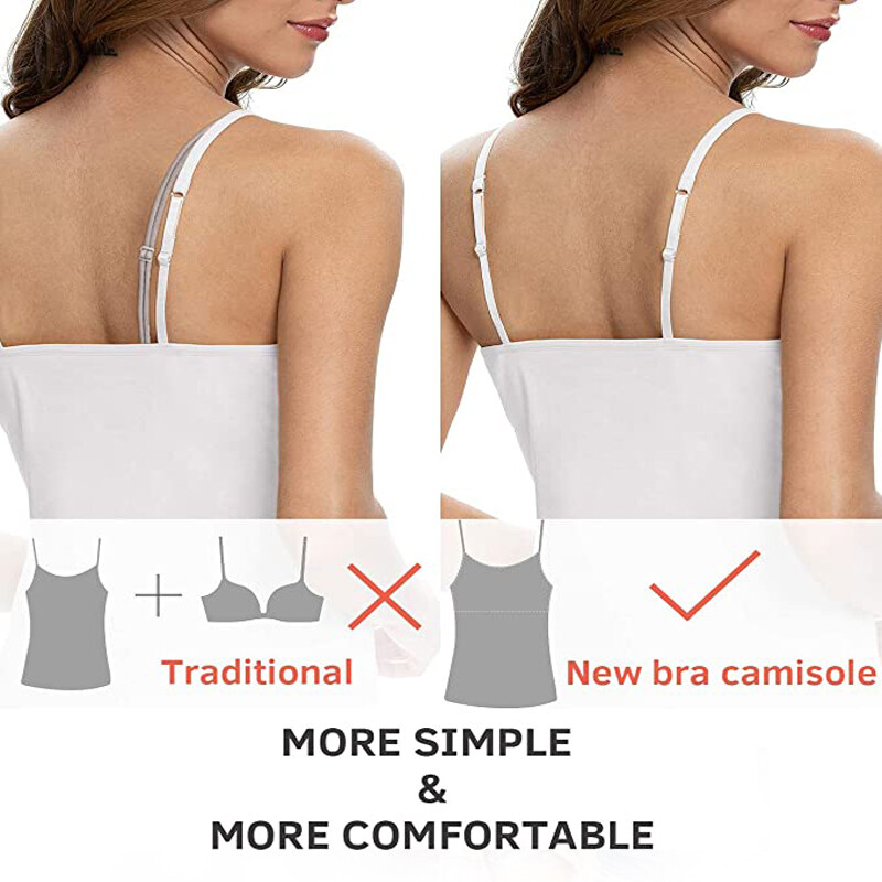 Women Cami with Built-in Bra Adjustable Straps Tank Top Padded Bra Vest ...