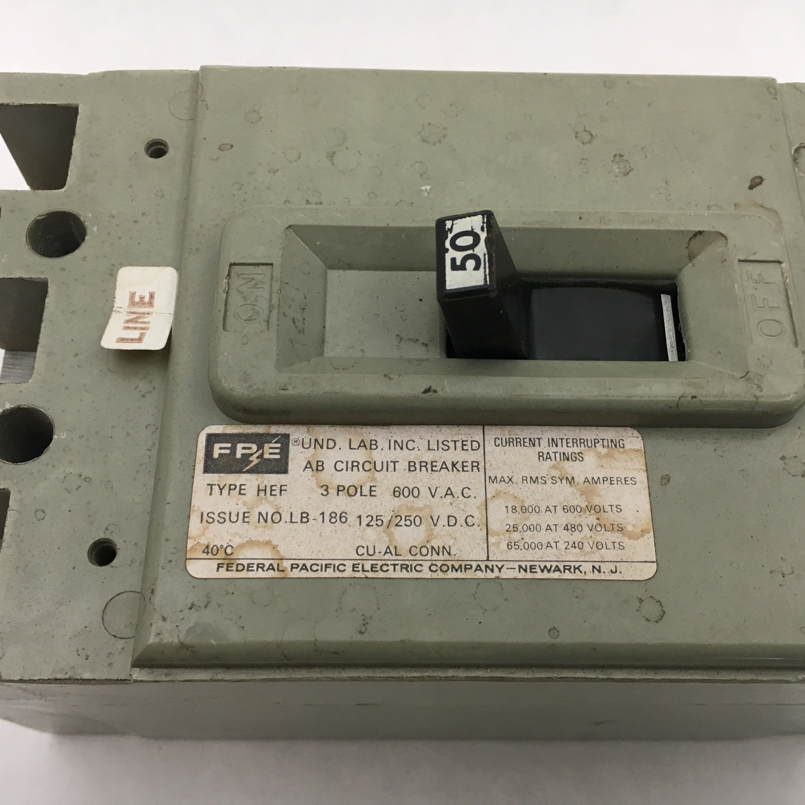 Federal Pacific FPE Circuit Breaker 50 Amp 600v 3 Pole HEF631050 for ...