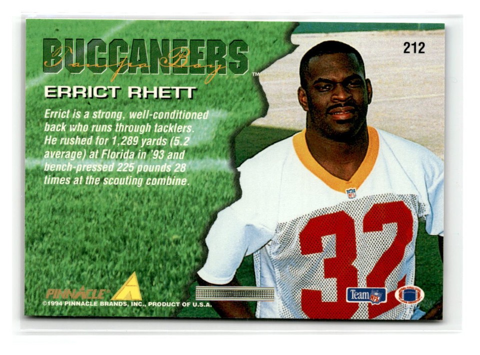 1994 Pinnacle - #212 - Errict Rhett RC - Tampa Bay Buccaneers | eBay