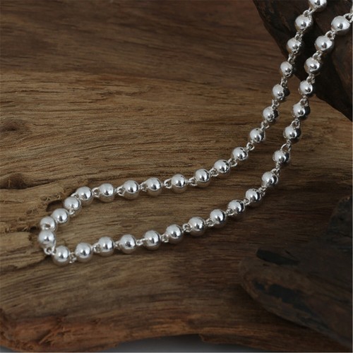 Sterling Silver Bead Chain Necklace, 925 Silver Bead Necklace Chain w ...