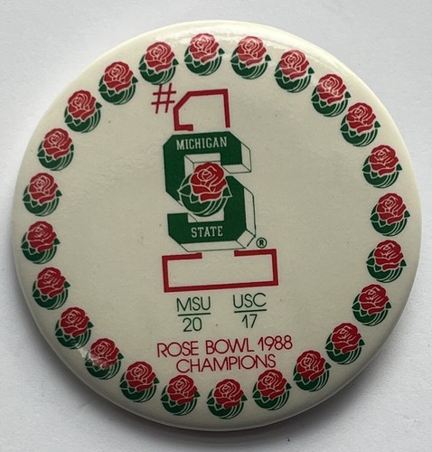 Vintage 1988 Rose Bowl Michigan State Spartans Pin Pinback Button USC ...