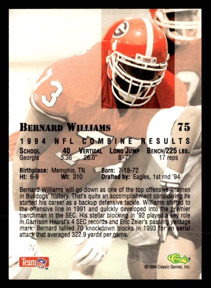 Bernard Williams 1994 Classic NFL Draft Card #75 Philadelphia Eagles | eBay