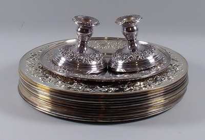 15pc Lot Kirk & Godinger REPOUSSE Silver Plate 12 Chargers ...